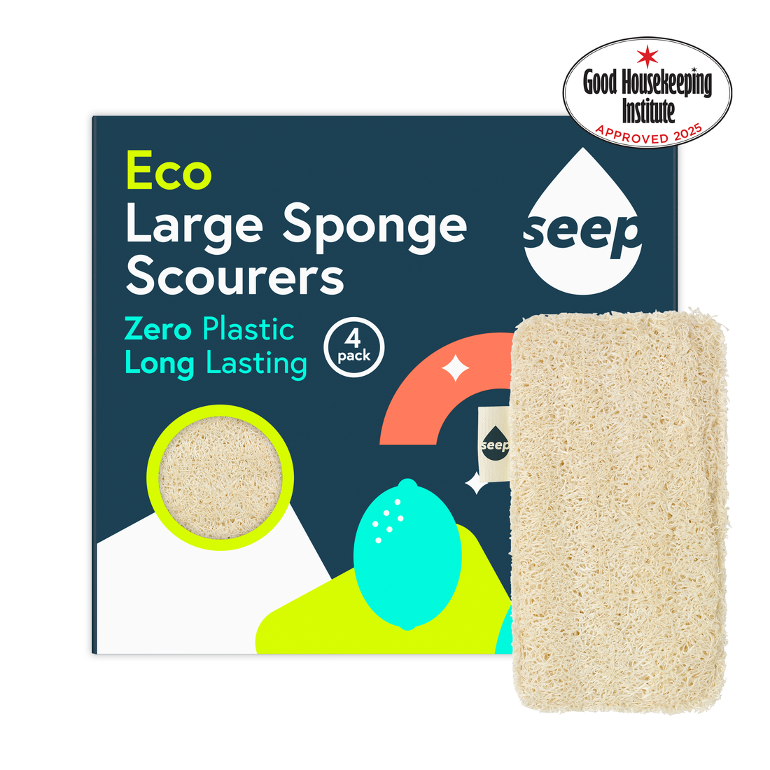 Seep Large Eco Sponge Scourers | 4 Pack Of Sponges | Microplastic free